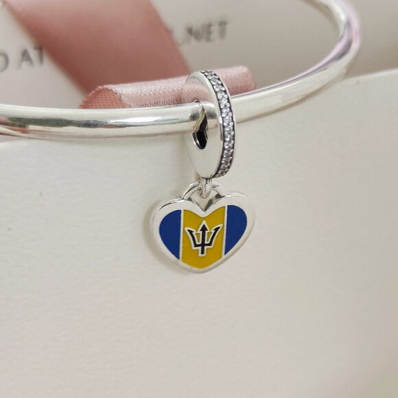 Pandora | Jewelry | Pandora Barbados Flag Dangle Charm Exclusive Heart ...